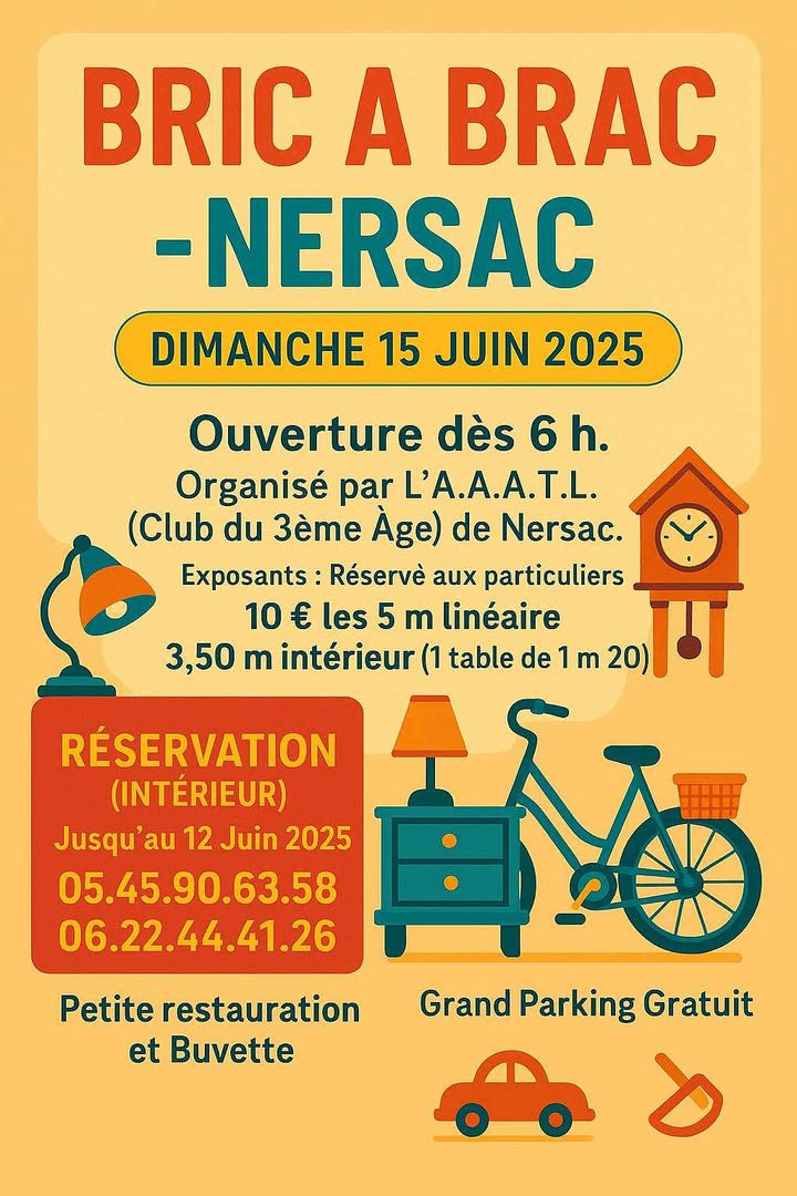 Bric à brac organisé par l'AAATL - dimanche 15 juin - Mairie-Nersac